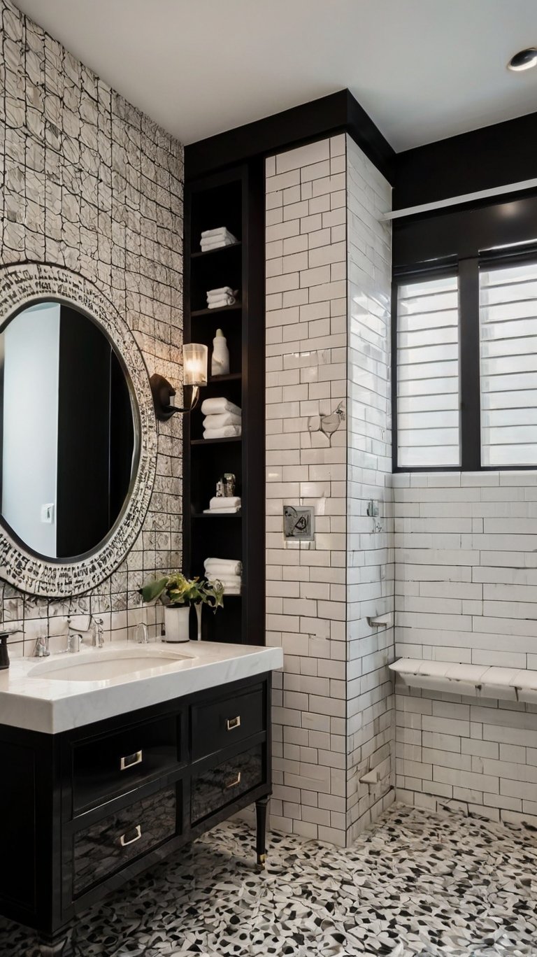Black And White Mosaic Tile Bathroom