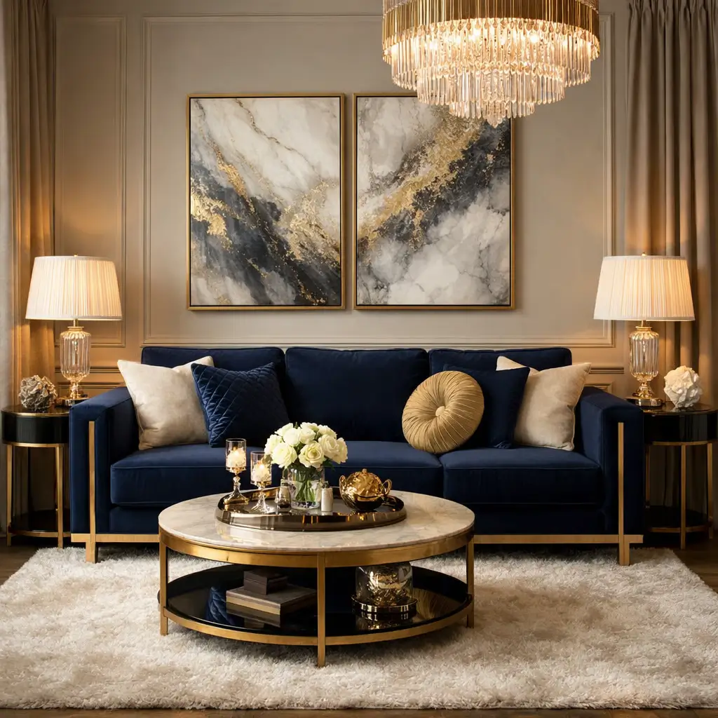 10 Stylish Living Room Ideas Featuring a Navy Blue Sofa